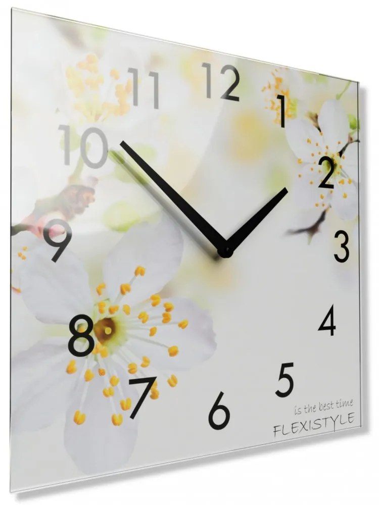 Dekorační skleněné hodiny 30 cm s motivem třešňových květů
