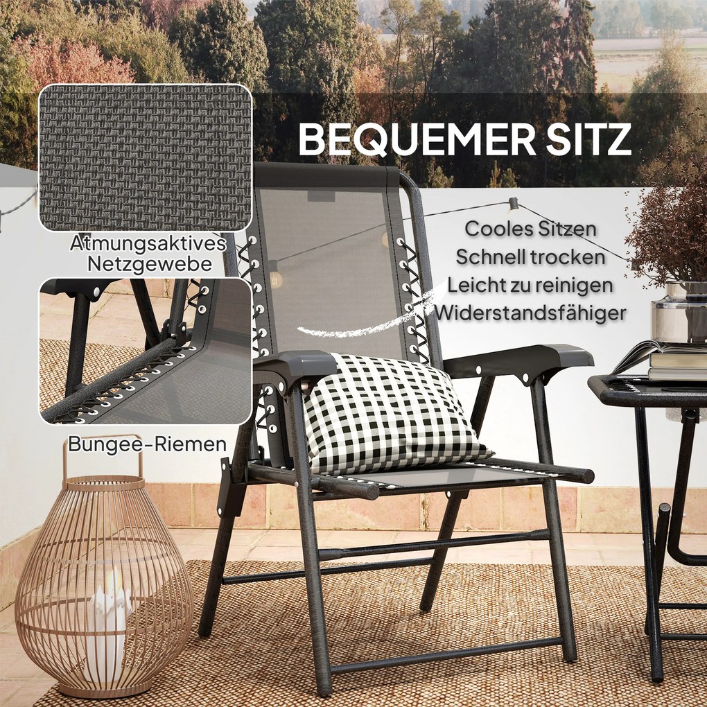 Outsunny Bistro set 3dílný ocelový zahradní nábytek odolný proti povětrnostním vlivům se skládacím bistro stolem držák na pohár zahradní židle černá