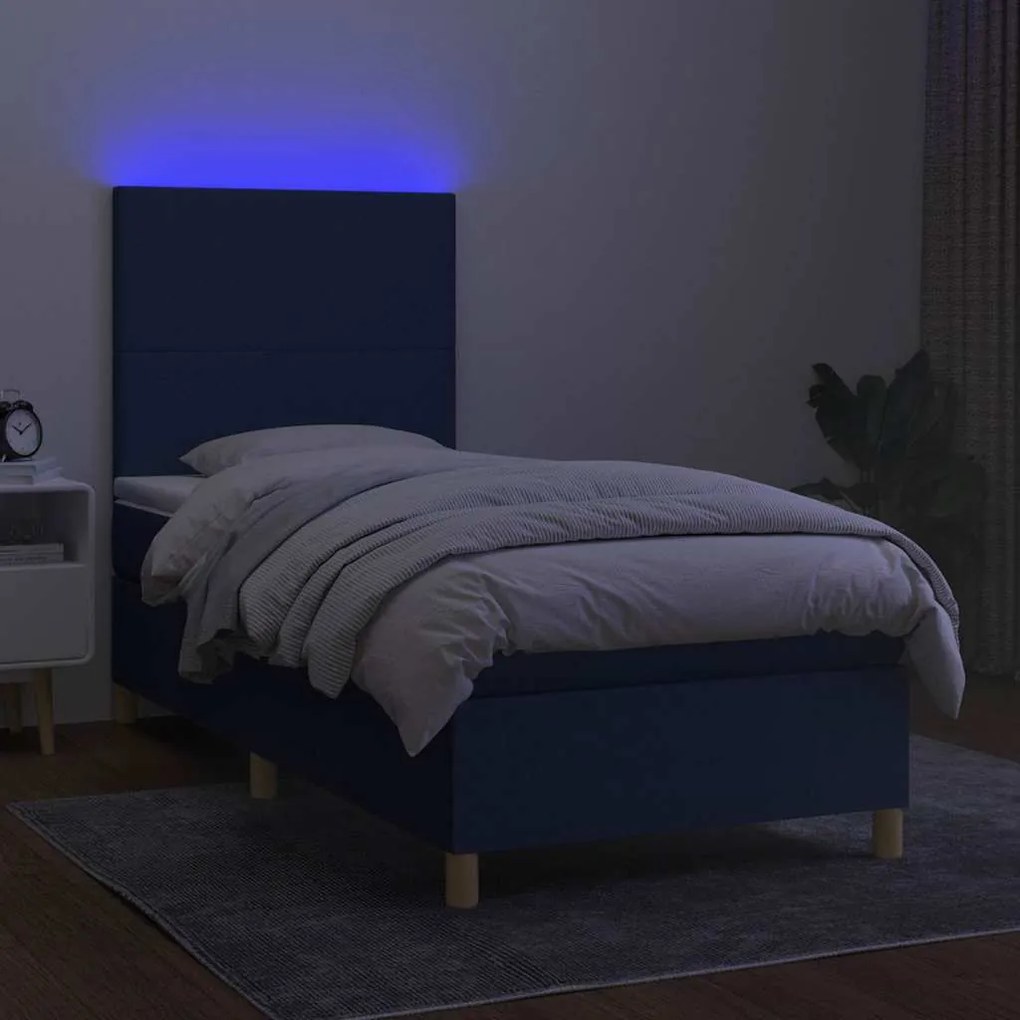 Box spring postel s matrací a LED modrá 80 x 200 cm textil 3135235
