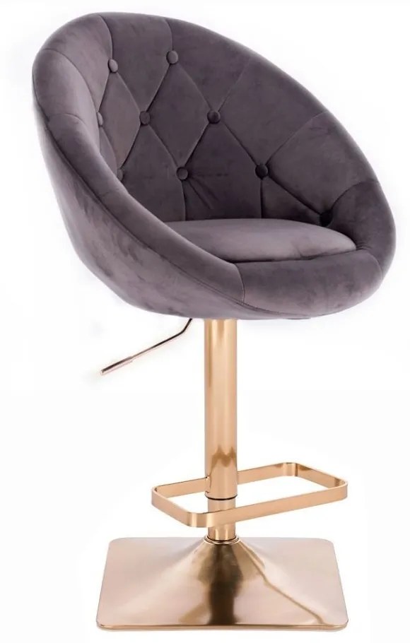 LuxuryForm DESIGN Barová židle VERA VELUR na zlaté hranaté podstavě - tmavě šedá