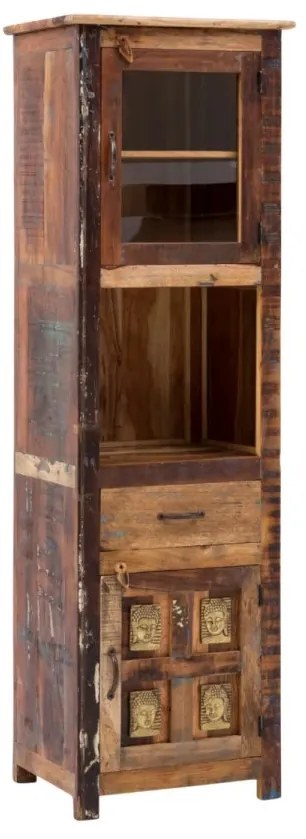 furniture-nabytek.cz - Masivní koupelnová vysoká skříňka Samira z recyklovaného dřeva, lakovaná, hnědá – 50×40×180 cm