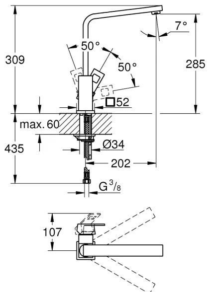 GROHE 31255000 - Dřezová baterie EUROCUBE lesklý chrom