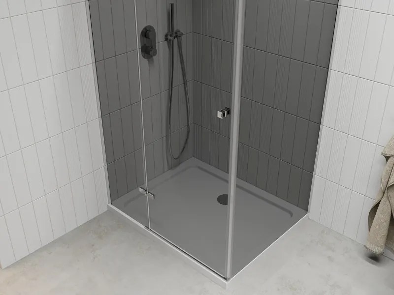 Mexen Roma, sprchový kout s křídlovými dveřmi 100 (dveře) x 80 (stěna) cm, 6mm šedé sklo, chromový profil + slim sprchová vanička bílá + chromový sifon, 854-100-080-01-40-4010