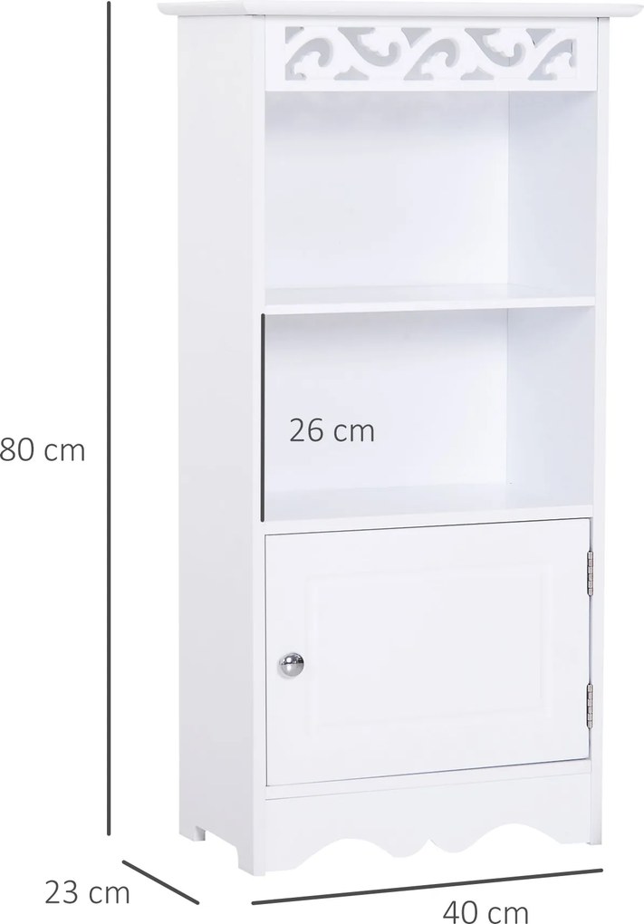 HOMCOM Podlahová skříň a skříň se 2 policemi a dveřmi v bílé MDF pro koupelnu 40Š x 23H x 80V cm