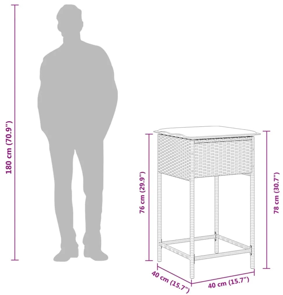 5Dílný Zahradní Barový Set S Poduškami Šedý Polyratan - Černá / 4 / 100 x 60.5 x 110.5 cm