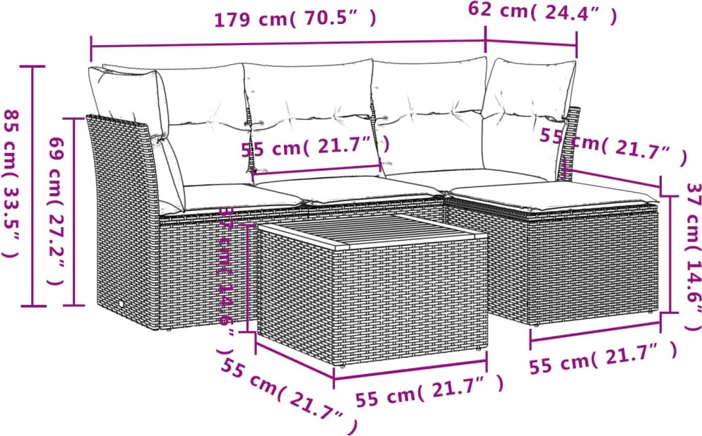 5dílná zahradní sedací souprava s poduškami béžová polyratan 3223608