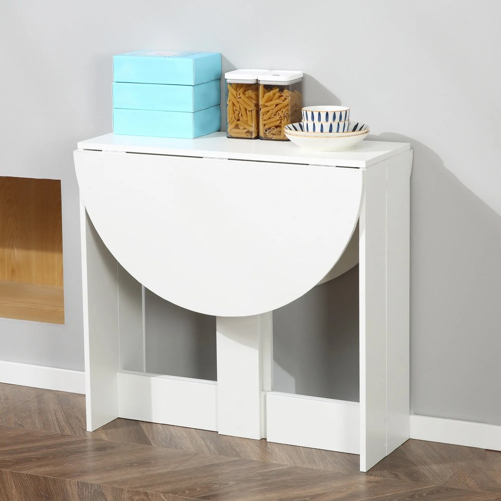 Skládací jídelní stůl HOMCOM s 2 sklápěcími křídly, skládací stůl pro 2-4 osoby 104x76x73,7 cm Bílý