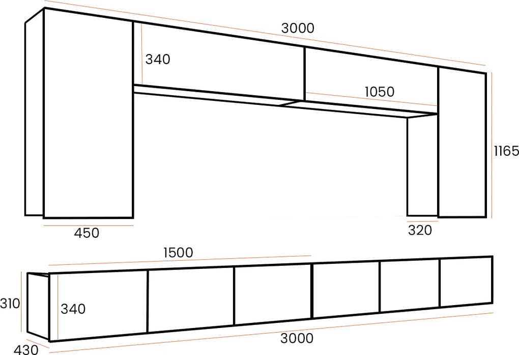 GAB Obývací stěna LORONA 13, Bílá 300 cm