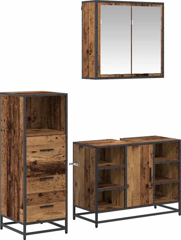 Sada koupelnového nábytku 3 ks Staré dřevo 80 x 33 x 60 cm 3402524