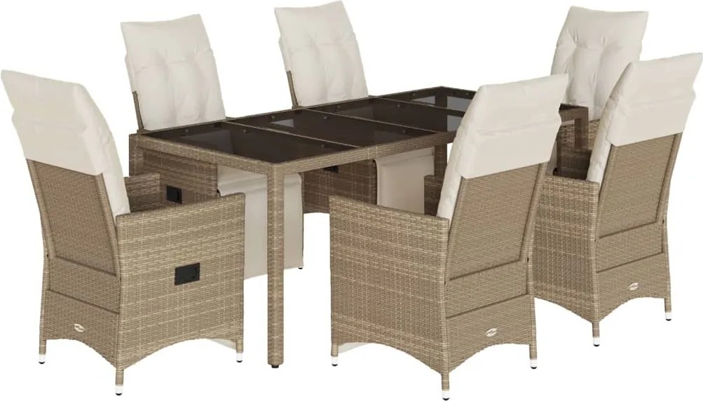 7dílný zahradní bistro set s poduškami béžový polyratan 3276941