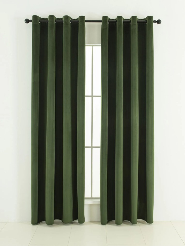 MK Lůžkoviny Sametové zatemňovací závěsy Cesar tmavě zelené- 140 x 160 cm (2ks) - kroužky