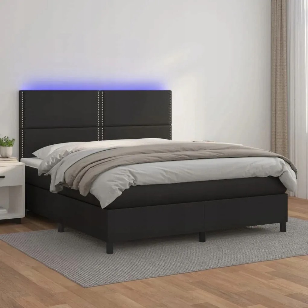 Fionshop 264251820 Box spring postel s matrací a Led černá 180x200 cm umě