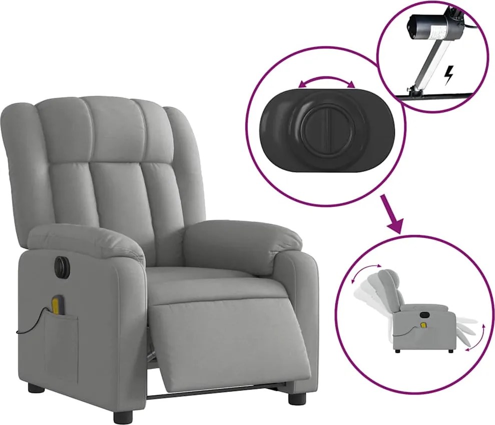 Elektrické masážní polohovací křeslo světle šedé textil 3205304