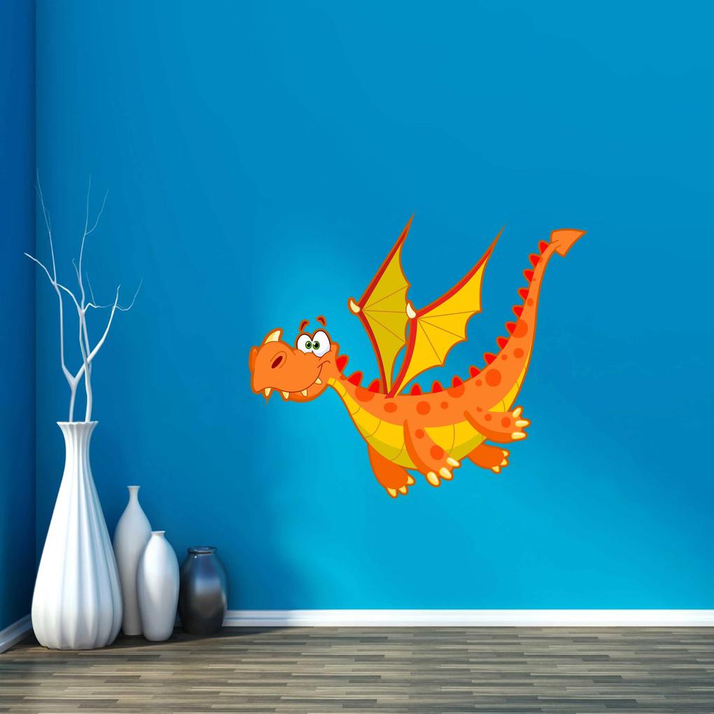 Barevná samolepka na zeď - Oranžový dráček (120x97 cm) - PopyDesign