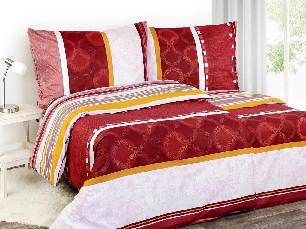 Goldea luxusní saténové povlečení - vzor 821 geometrické tvary na červených pásech 140 x 200 a 70 x 90 cm