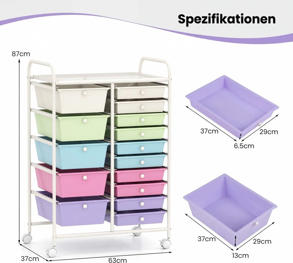 Costway Pojízdný vozík s 15 stohovatelnými zásuvkami, pojízdný