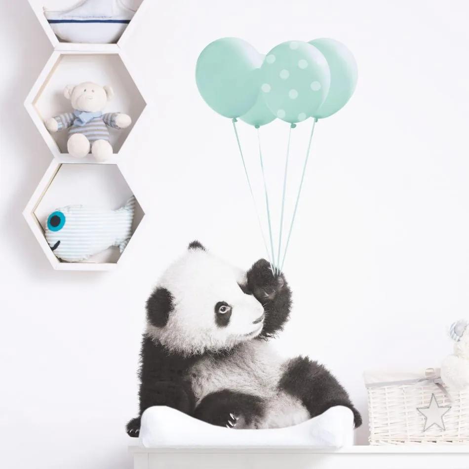 Dekornik Samolepka na zeď Panda s balonky mintová Samolepka na zeď Panda s balonky: 70 x 115 cm
