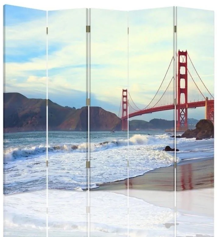 Ozdobný paraván New York Golden Gate - 180x170 cm, pětidílný, klasický paraván