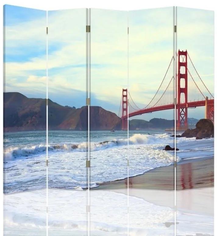 Ozdobný paraván New York Golden Gate - 180x170 cm, pětidílný, obustranný paraván 360°