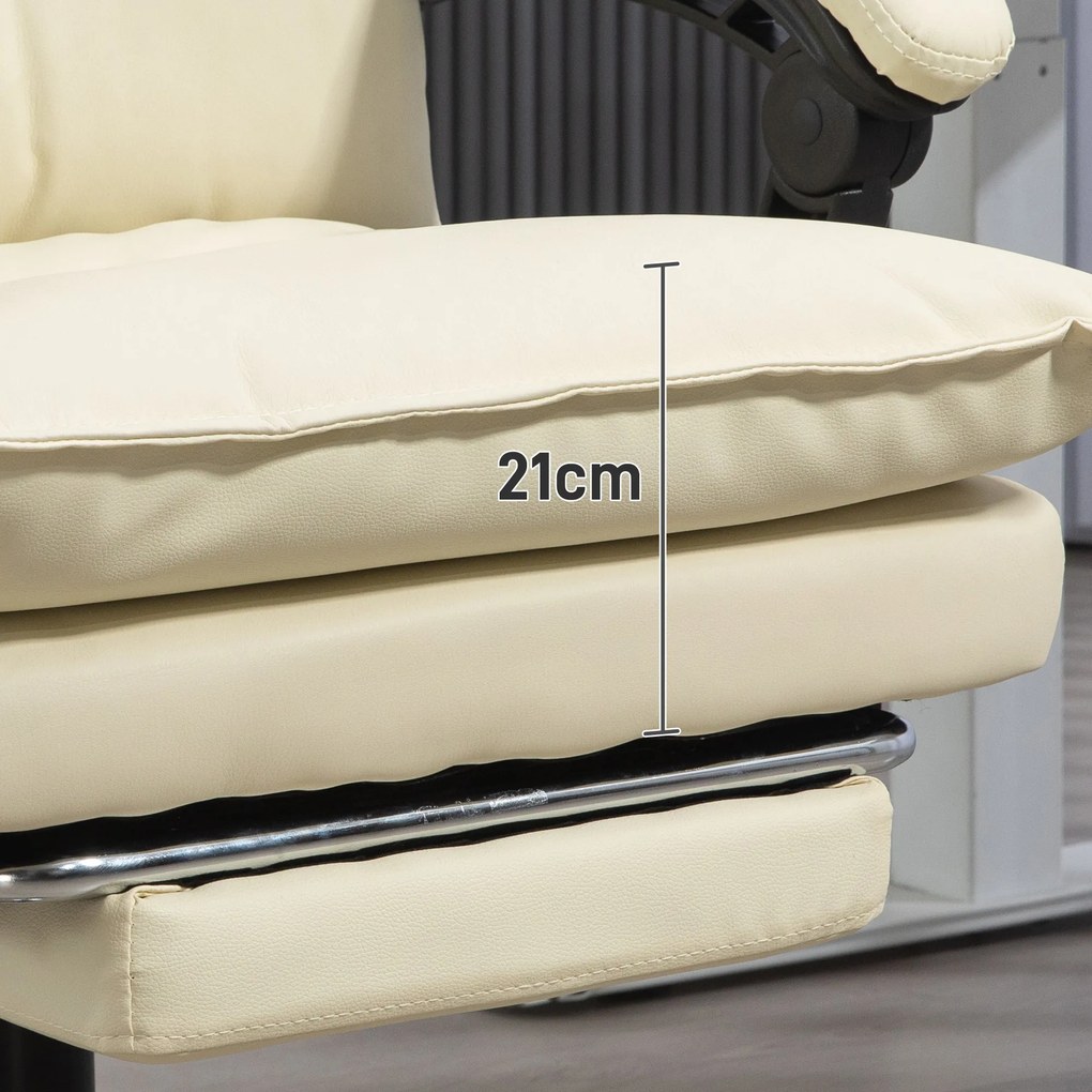 Vinsetto ergonomické kancelářské křeslo, náklon 155° s vysouvací opěrkou nohou, snadno čistitelná PU koženka, polstrované opěrky, otáčecí a výškově n…