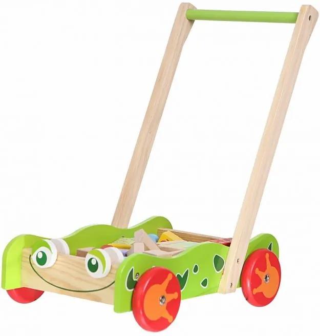 ECOTOYS Dřevěný vozík - chodítko Eco Toys s kostkami