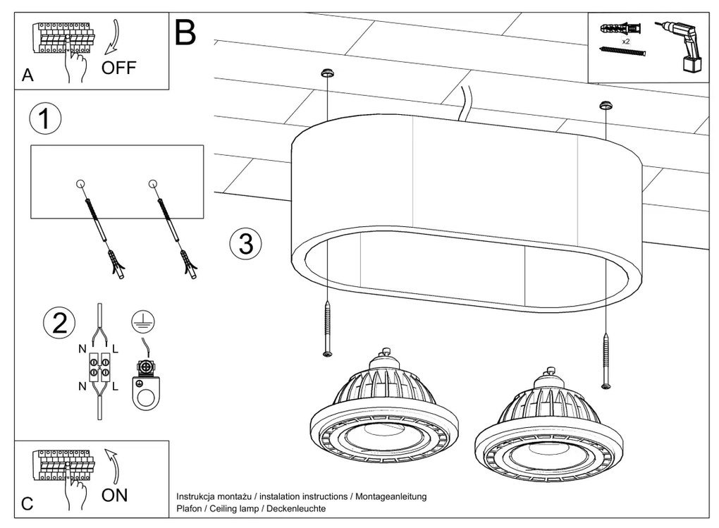 Stropní svítidlo Basic 2, 1x betonové stínítko