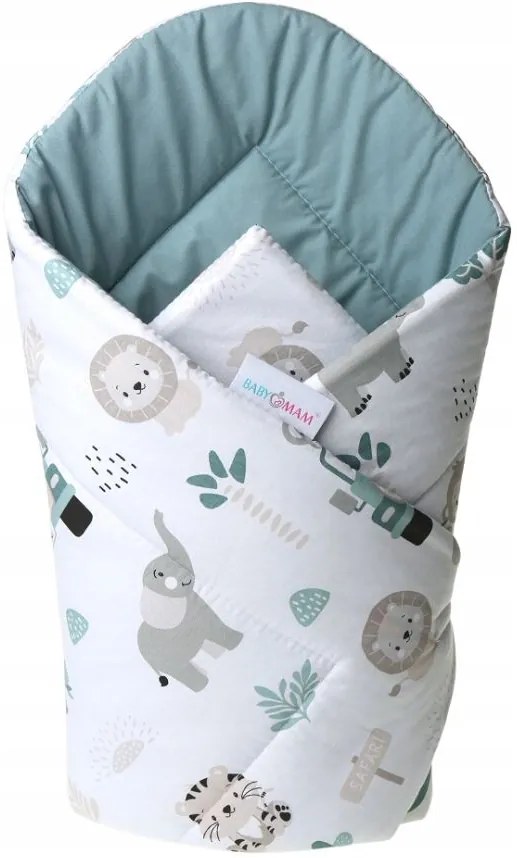 Oboustranná zavinovačka pro miminka 80x80 cm BABYMAM PREMIUM - Na safari/zelená