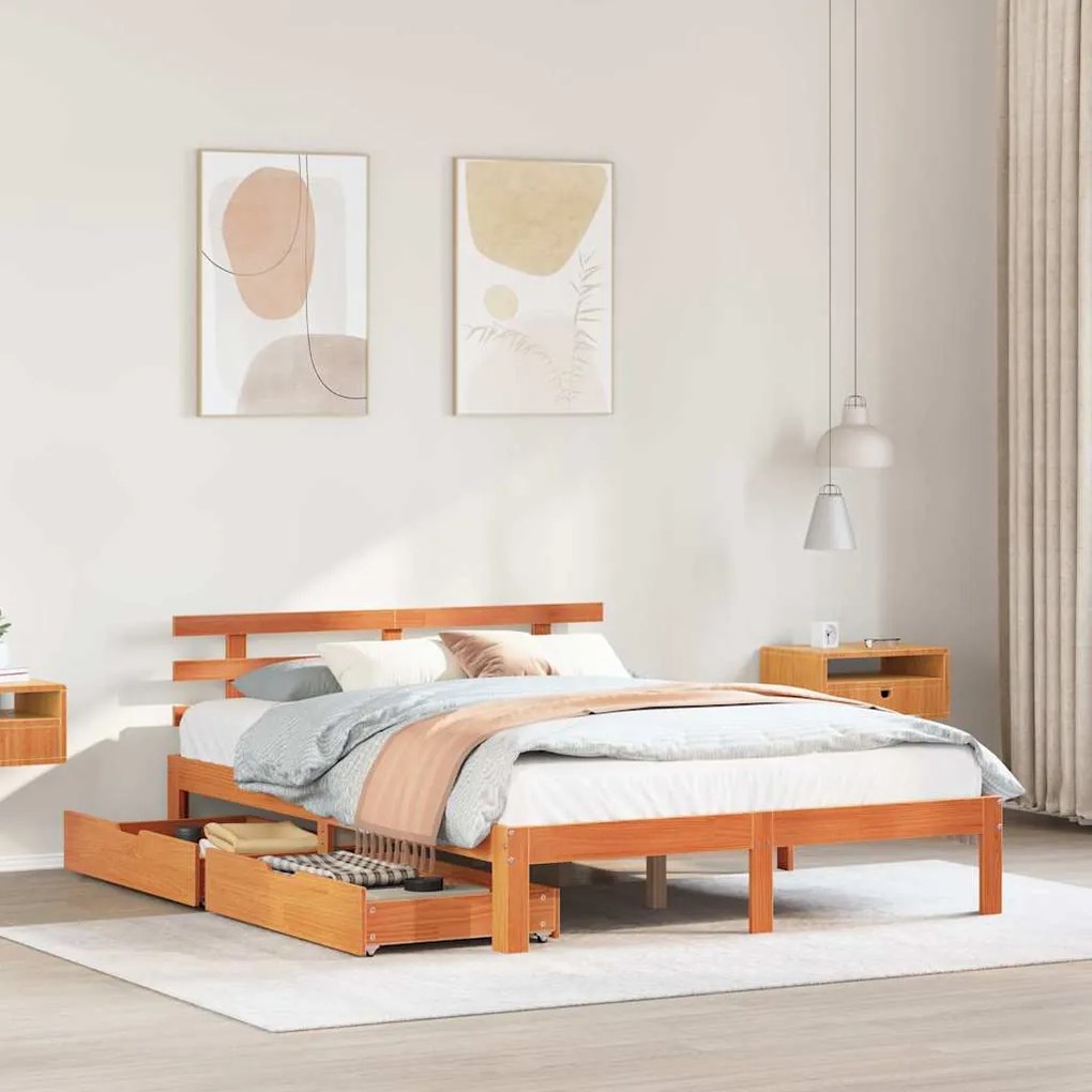 Rám postele se zásuvkami bílý 75 x 190 cm masivní borové dřevo