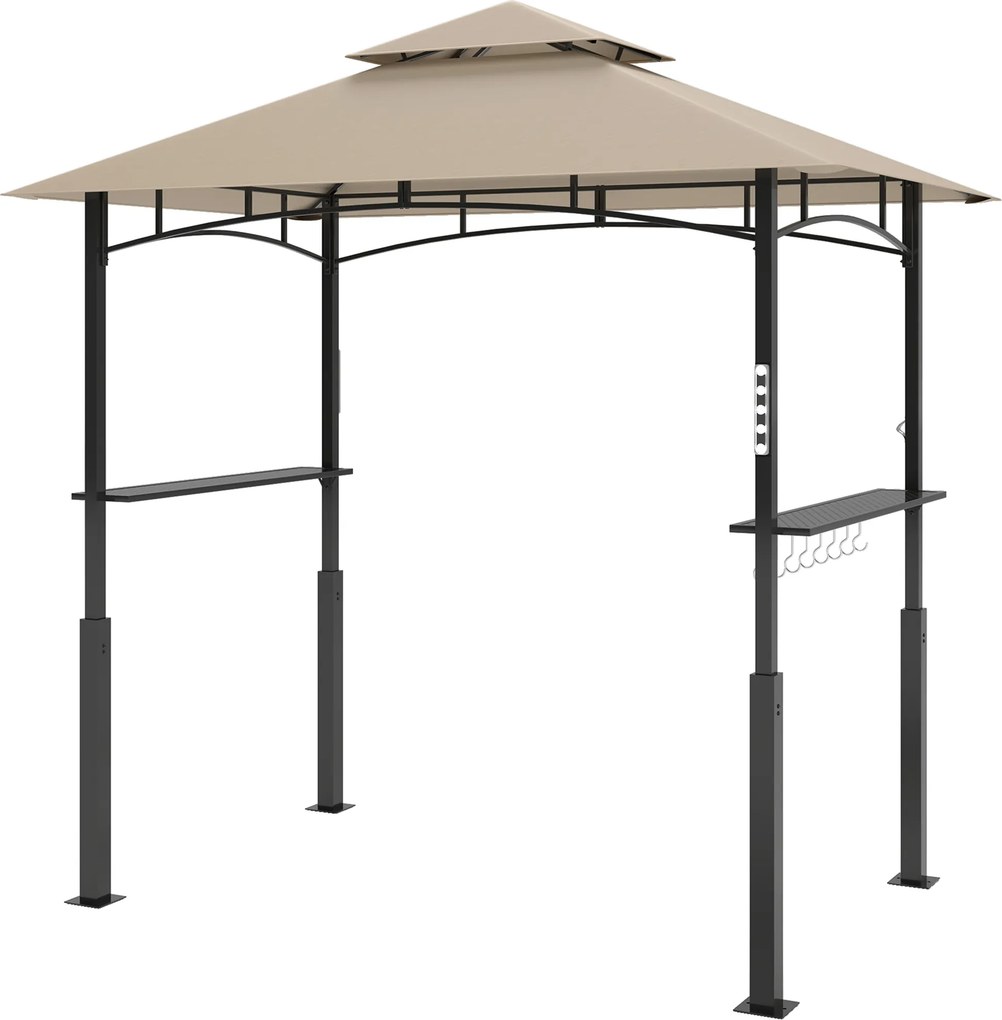 Outsunny grilovací altán s dvojitou střechou, zahradní přístřešek s LED světlem, 240 x 150 x 250 cm, khaki