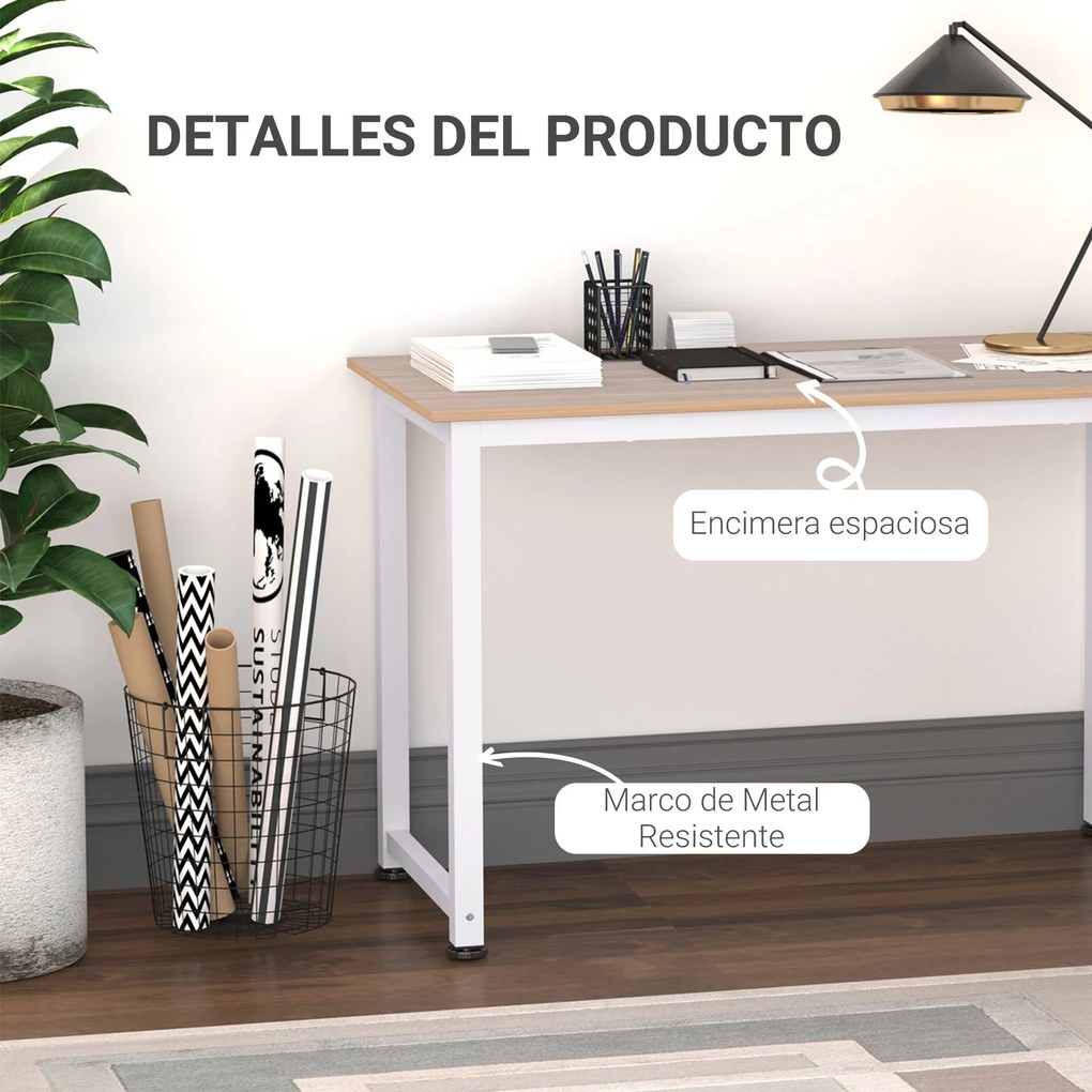 HOMCOM Moderní pracovní stůl se železnou konstrukcí a nastavitelnými nohami 120x60x76 cm Bílý a přírodní