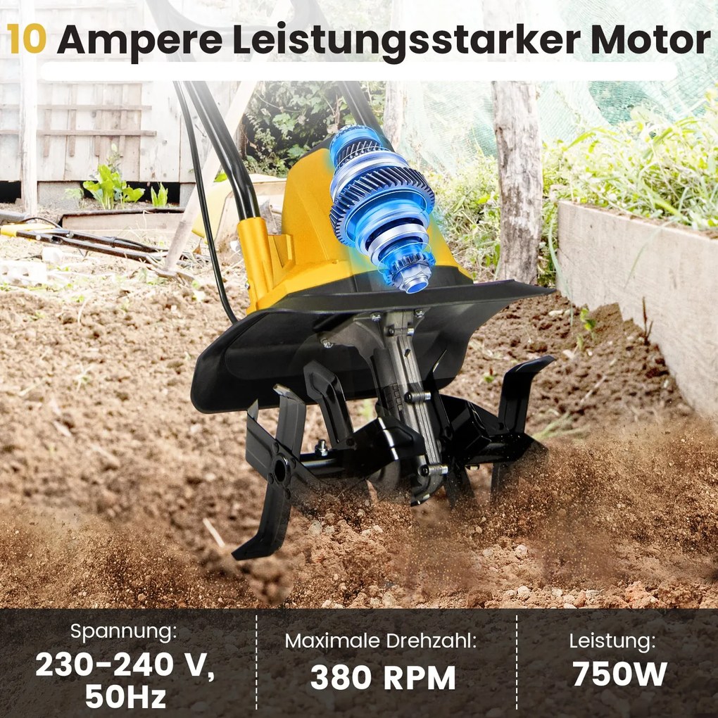 Costway Elektrický kultivátor 750 W | Pracovní šířka 32 cm – 32,5 × 24 × 138 cm