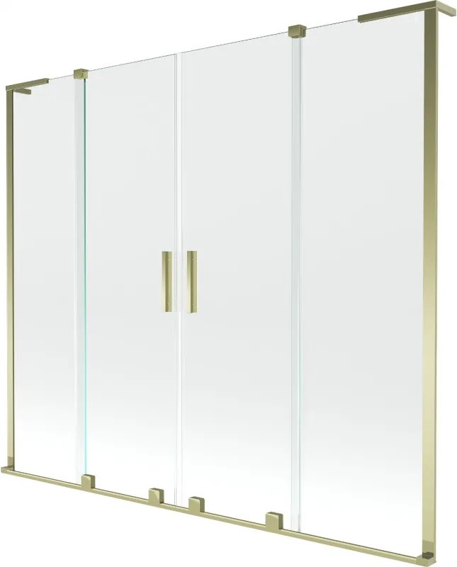 Mexen Velar L Duo, 2-křídlová posuvná vanová zástěna 200 x 150 cm, 8mm čiré sklo, zlatá lesklá, 896-200-003-02-50