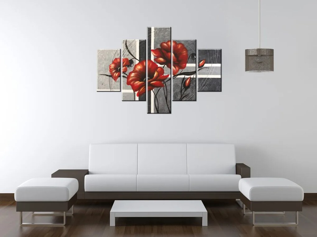 Gario Ručně malovaný obraz Vířivé máky - 5 dílný Rozměry: 100 x 70 cm