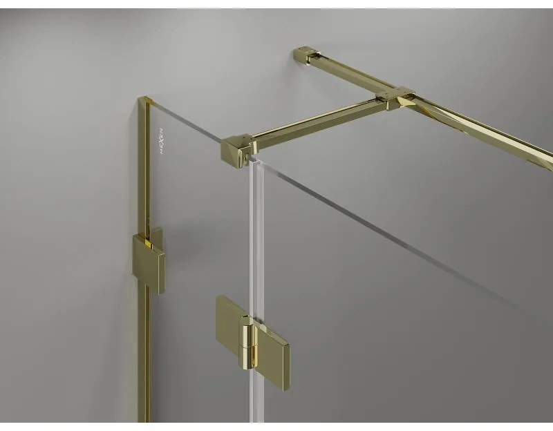 Mexen Lunar T, pravostranný výklopný sprchový kout 125 x 70 cm, 8mm čiré sklo, zlatý profil, 834T-125-070-50-00-P