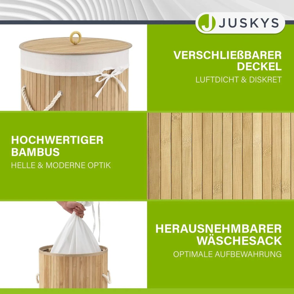 Juskys Kulatý bambusový koš na prádlo Curly-Round 55 l Barva: přírodní