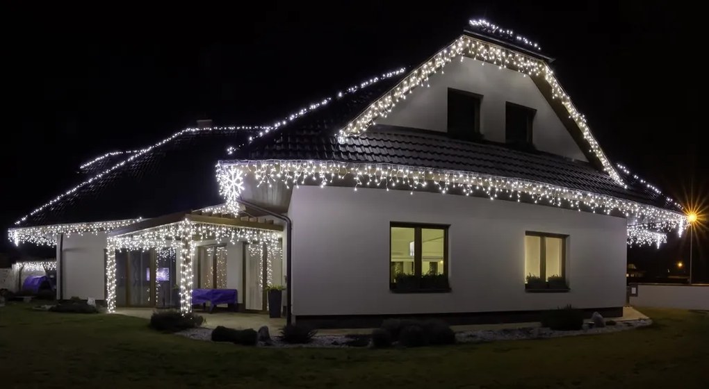Easy Fix LED světelný řetěz, kontura, 5 m, venkovní, ledově bílá s FLASH, 60 diod, bílý kabel, IP67