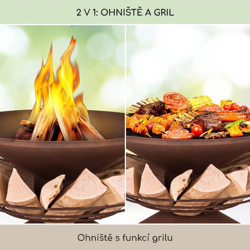 Blumfeldt Aguilera, ohniště s grilem, Ø 65 cm, úložný prostor na dřevo, ocel
