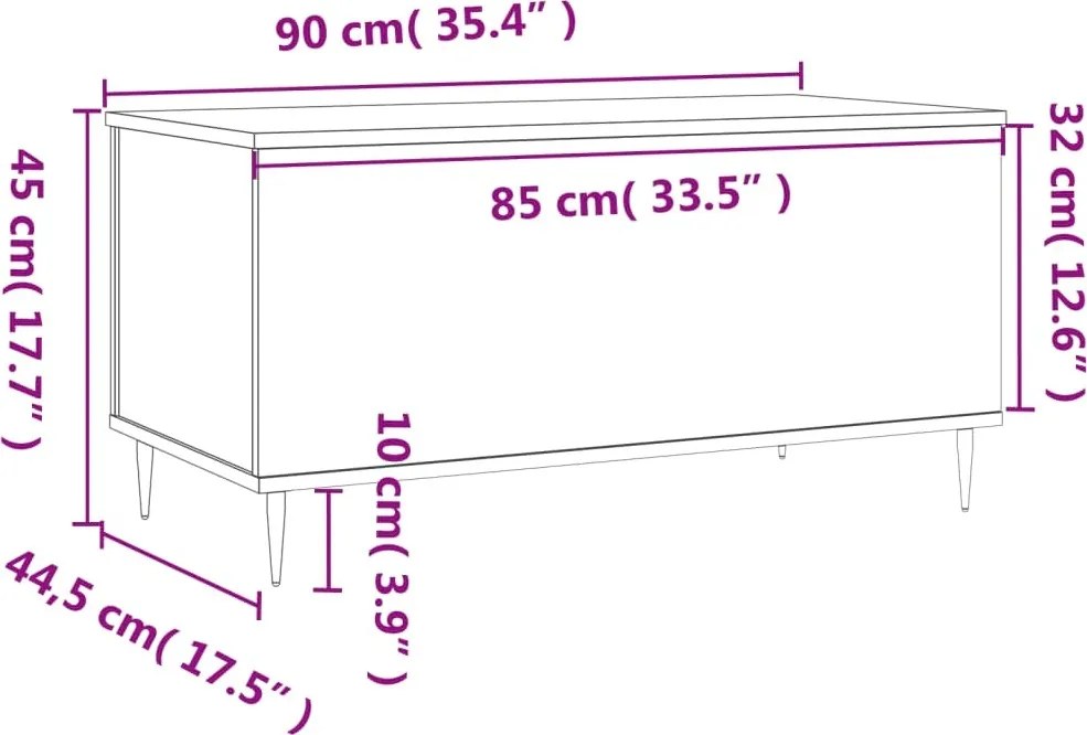 vidaXL Konferenční stolek 90 x 44,5 x 45 cm kompozitní dřevo [830969] Barva: bílá s vysokým leskem