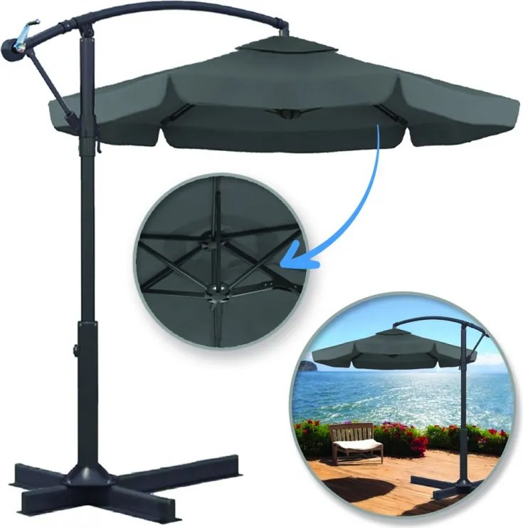 Zahradní skládací slunečník ARCADIA 300 cm, šedý