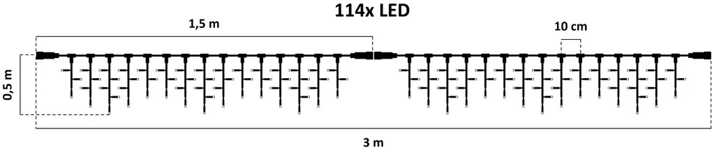 LED rampouchy světelné 3× 0,5 m, teple bílá, 114 diod, IP67, bílý kabel