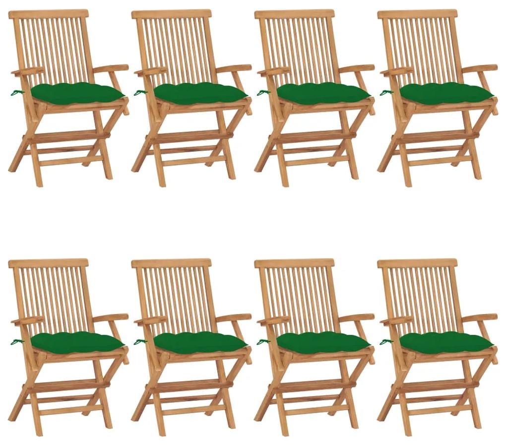 vidaXL Zahradní židle se zelenými poduškami 8 ks masivní teak
