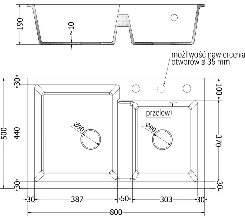 Mexen Tomas, granitový dřez 800x500x190 mm, 2-komorový a béžová baterie Telma, béžová, 6516-69-670200-69