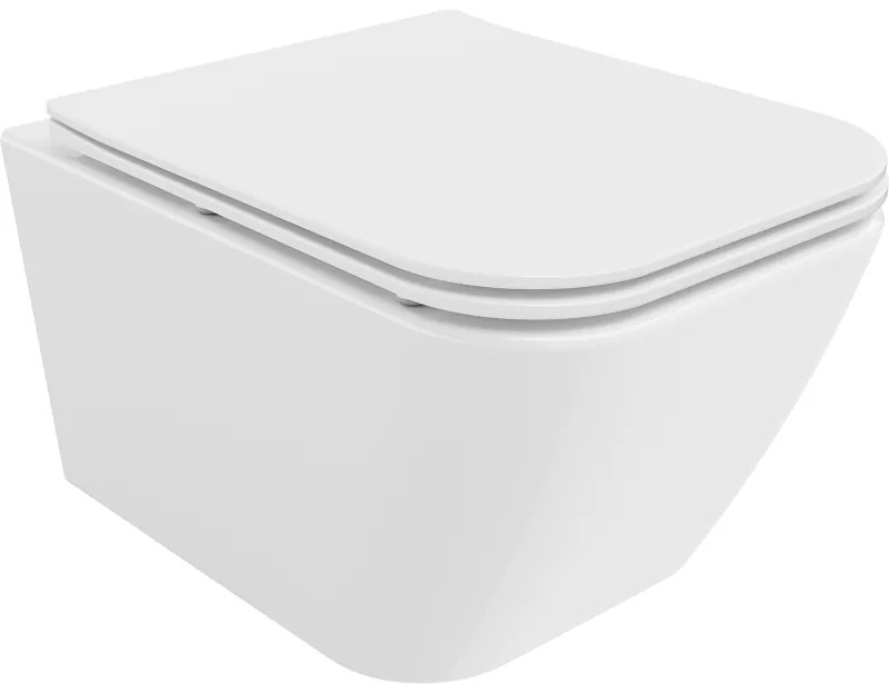 Mexen Madox, Rimless závěsná wc mísa 515x365x350 mm s pomalu padajícím sedátkem SLIM z duroplastu, bílá, 30154000