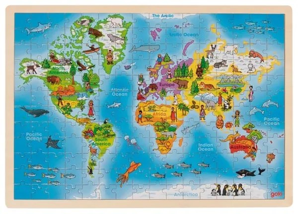 Goki Dřevěné puzzle Mapa světa