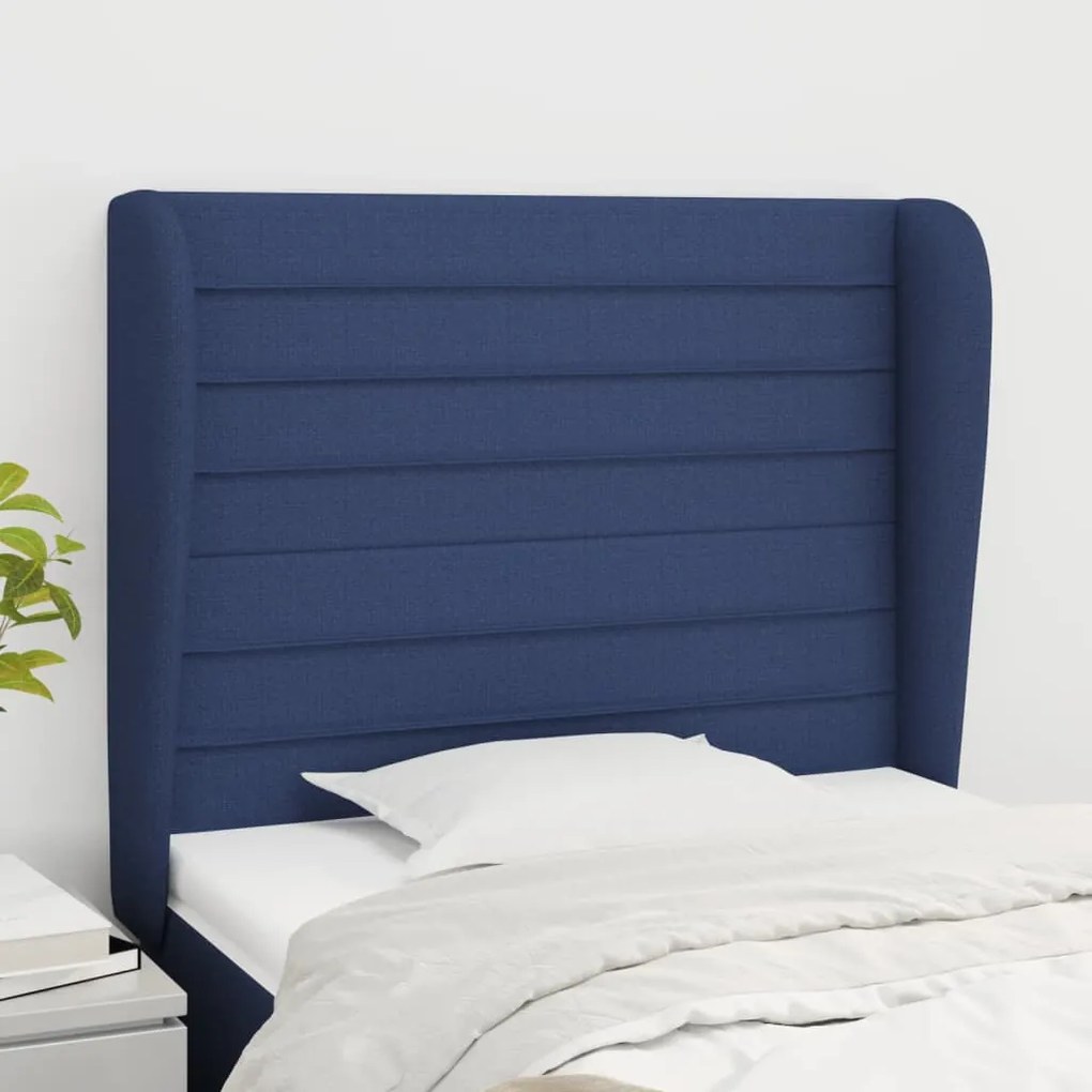 Čelo postele typu ušák modré 93x23x118/128 cm textil 3118084