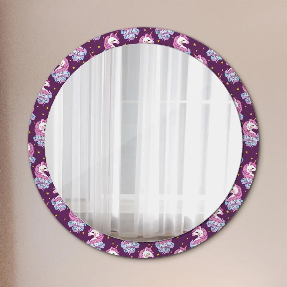 Kulaté zrcadlo tištěný rám Unicorn hvězdy fi 100 cm