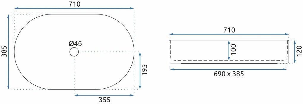 Rea Nadia, umyvadlo na desku 71x38x12 cm, bílá lesklá, REA-U5801