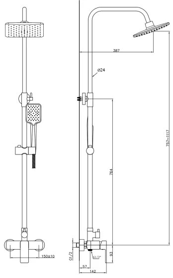 Aqualine - Sprchová sada s baterií FACTOR lesklý chrom