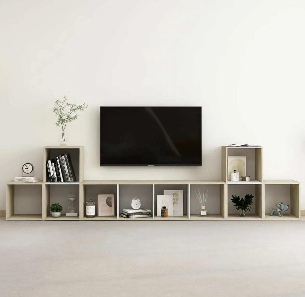 vidaXL 5dílný set TV skříněk kompozitní dřevo [3080011] Barva: bílá a dub sonoma