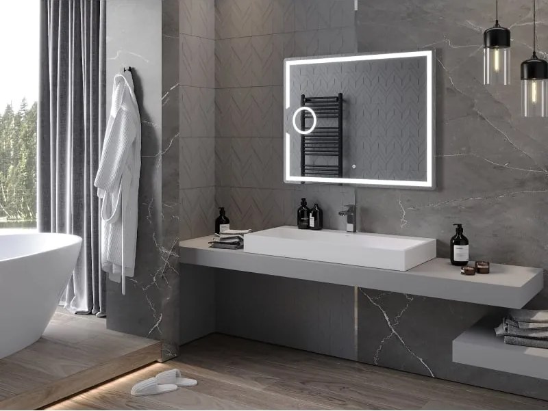 Mexen Onyx osvětlené koupelnové zrcadlo s kosmetickým zrcátkem 100 x 80 cm, LED 6000K, protimlhové - 9813-100-080-611-00